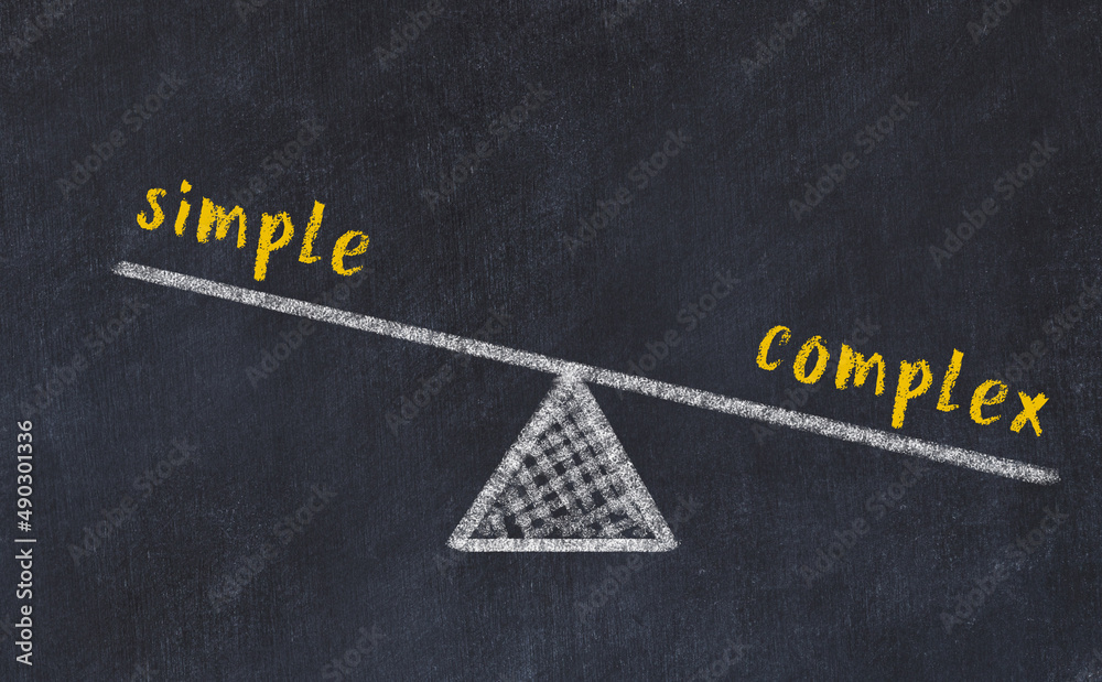 Chalk drawing of scales with words simple and complex. Concept of ...