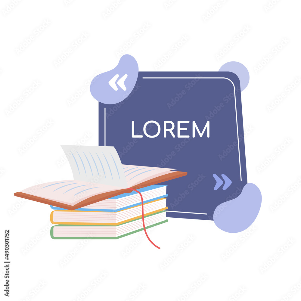 School textbooks quote textbox with flat object. Acquire information ...