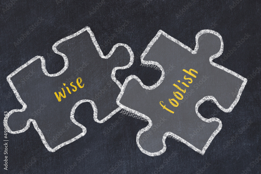 Chalk drawing of two puzzles with words wise and foolish Stock ...
