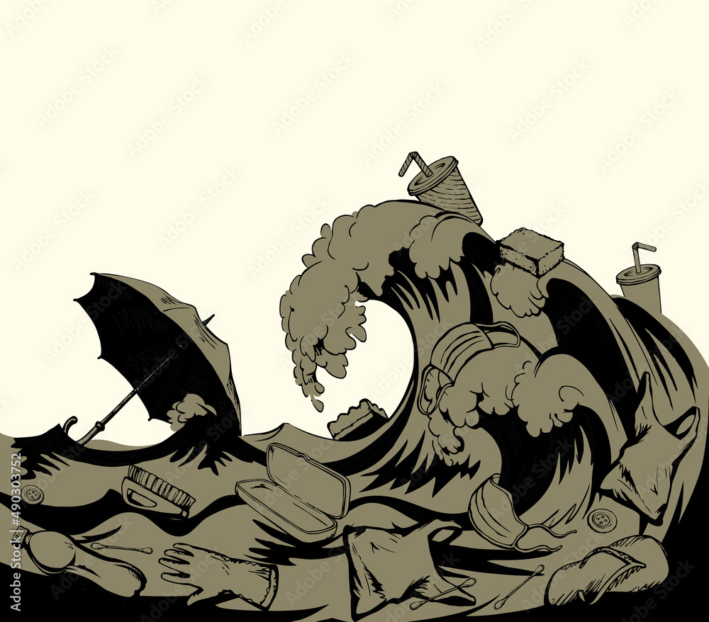 Ocean pollution from plastic waste. Vector drawing Stock Vector | Adobe ...