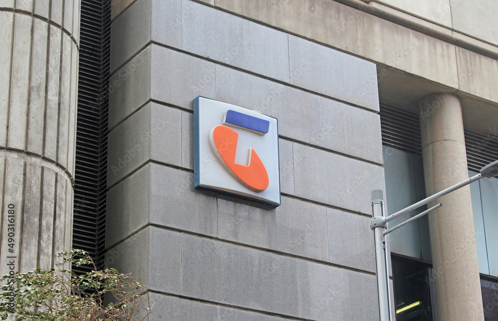 Telstra logo signage on the front of Telstra Kent Exchange building ...