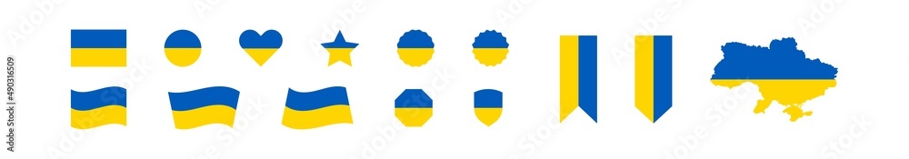 Ukraine flag and map isolated vector illustration signs set. Patriotic ...
