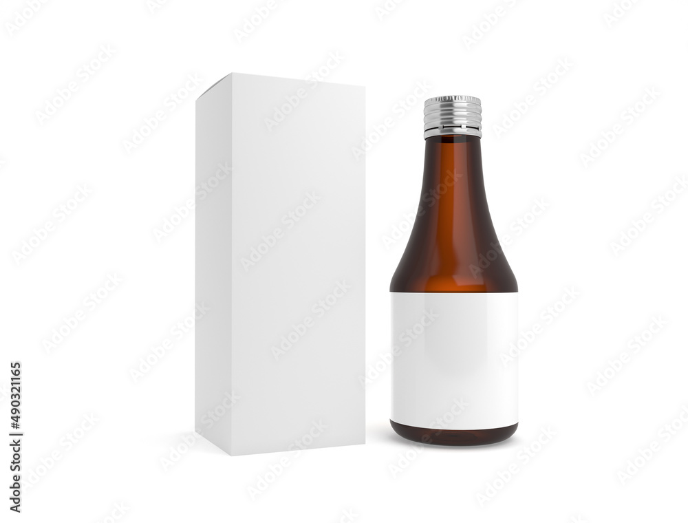 Box and Syrup bottle 3d model on white background Stock Illustration ...