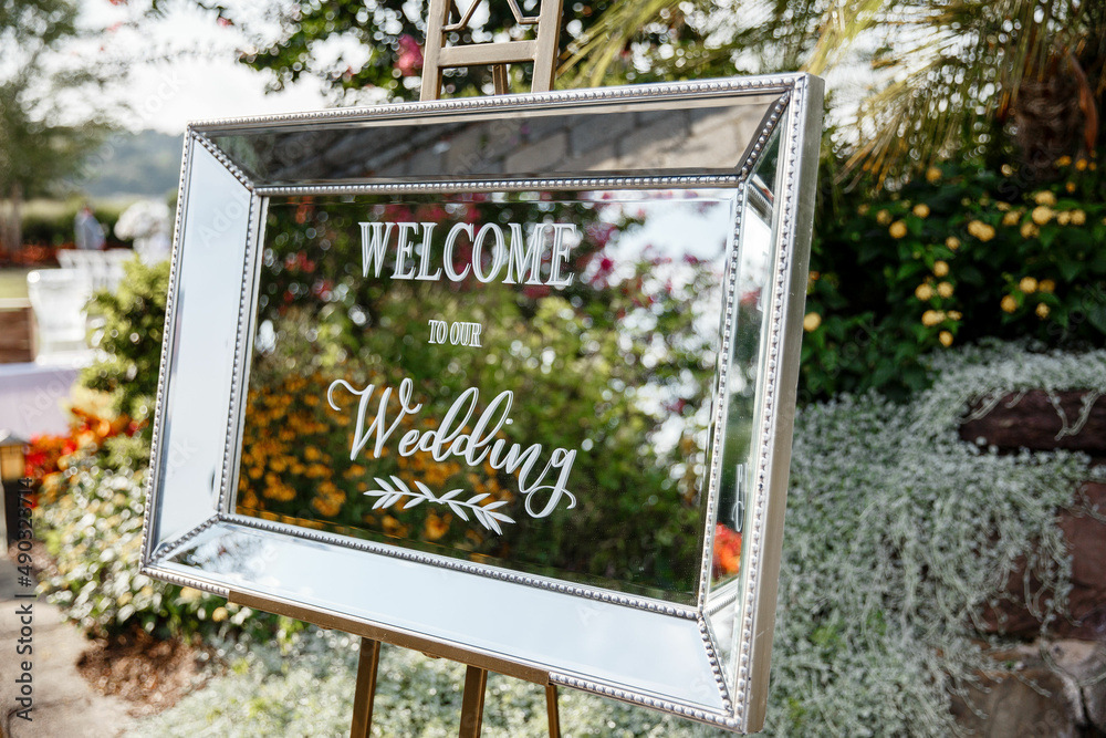 Glass Welcome Sign Additional decoration to a wedding ceremony or ...