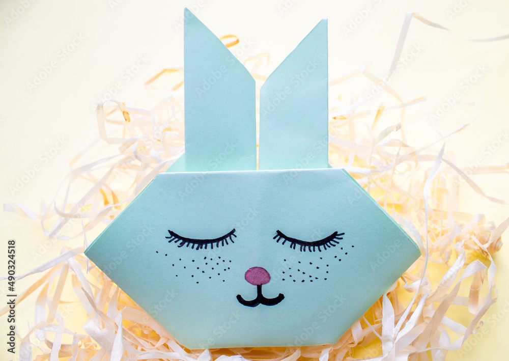 step by step how to make an origami rabbit. easter holiday, greeting ...