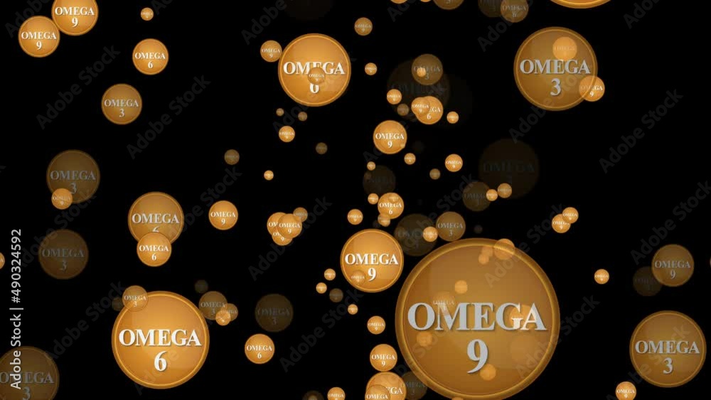 Vitamin Omega Three, Six And Nine Icons set. Omega 3, Omega 6, Omega 9. Animation en motion ...