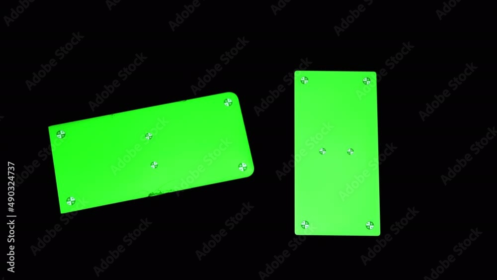 Two Smartphones with Green Screen, Chroma Key, Markers on Black ...