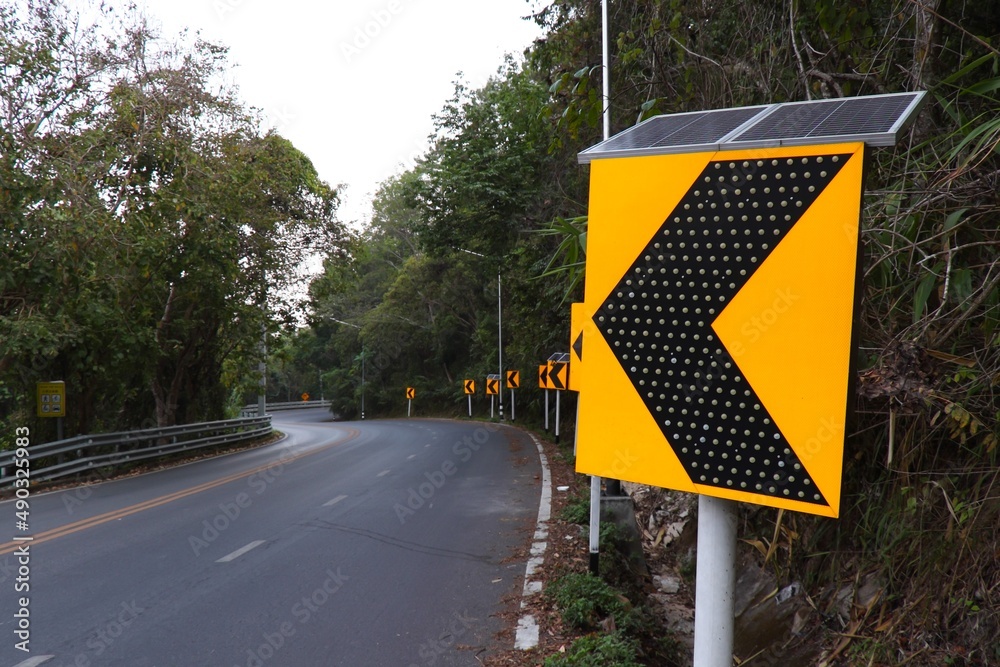 Yellow road signs and beautiful roads, Road signs installed with solar ...