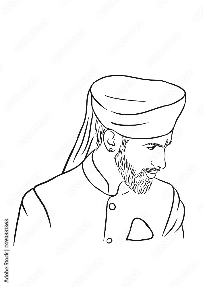 Sketch of a man wearing turban. Stock Vector | Adobe Stock