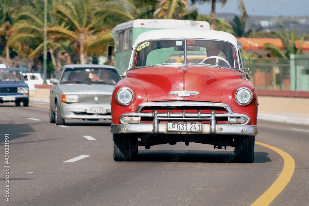 Old classic car in Cuba. These kinds of vehicles are traditional in the ...