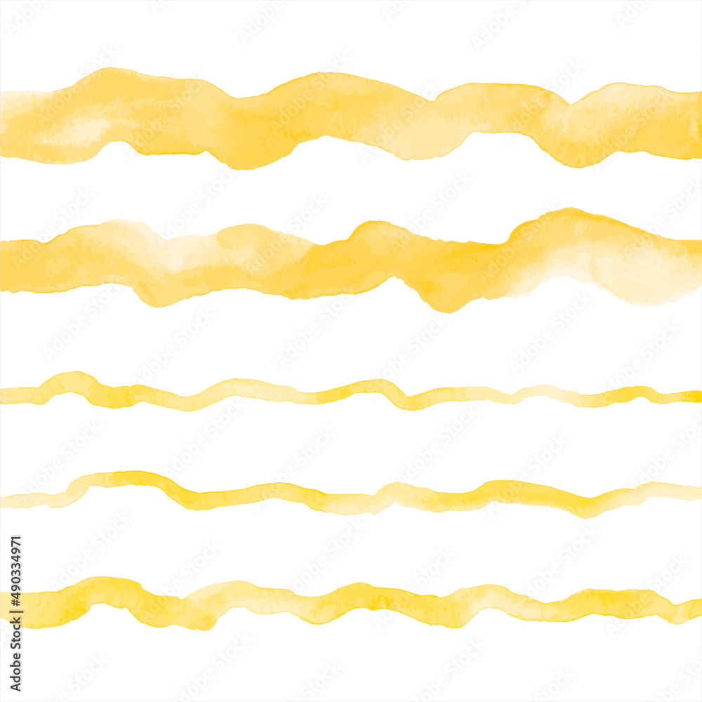 Yellow watercolor vector wavy long brush strokes, uneven wide, thin ...