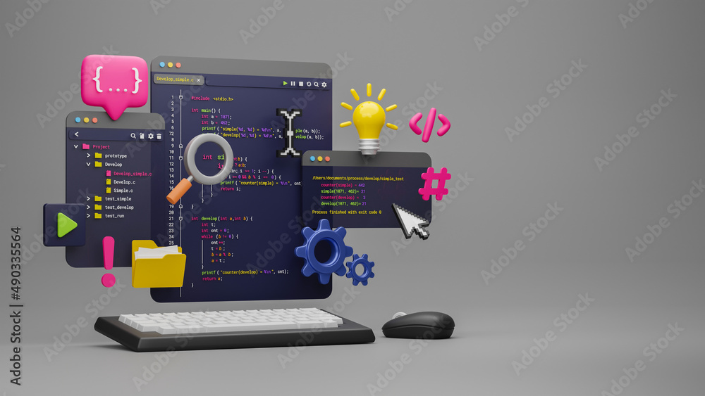 Programmer developer typing script source languages coding symbols icon ...