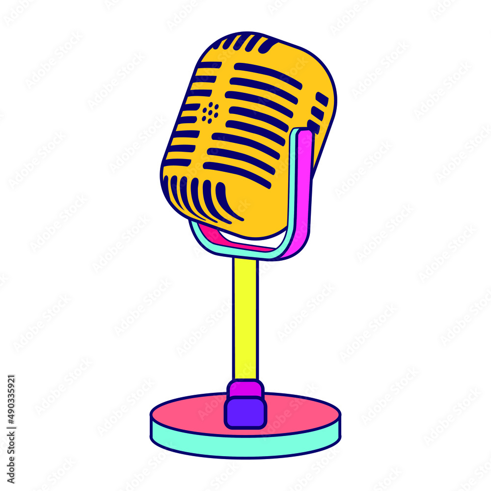Retro old microphone vintage 90s color in vector illustration isolated ...