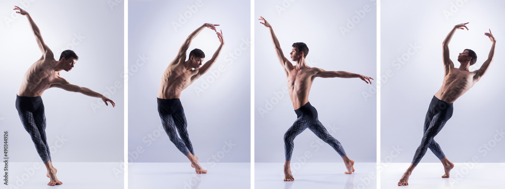 Set of dancing man in different choreographic positions. Ballet dancers ...