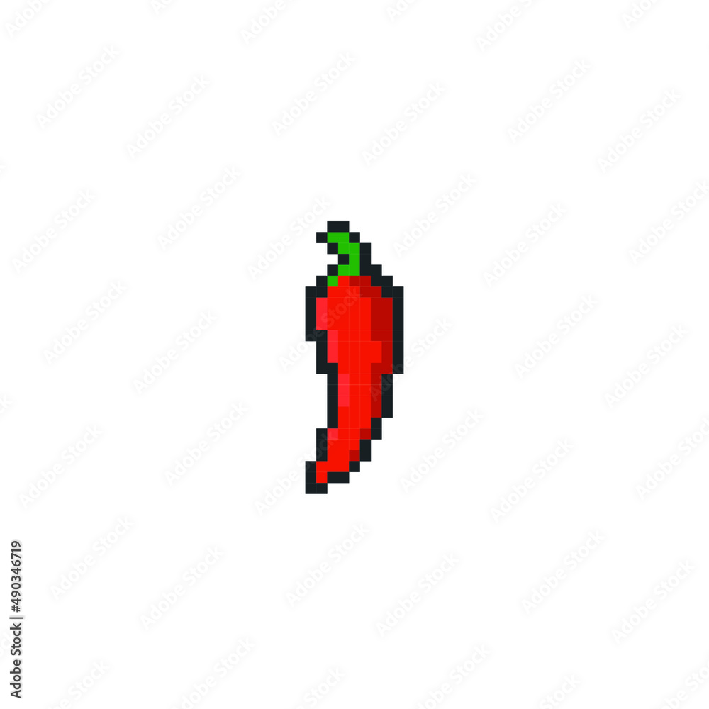 Pixelated style illustration of a chilli red pepper. Pixel art of a ...