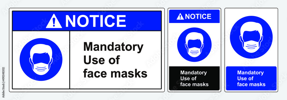 Safety Sign Mandatory use of face masks, sign landscape and portrait ...