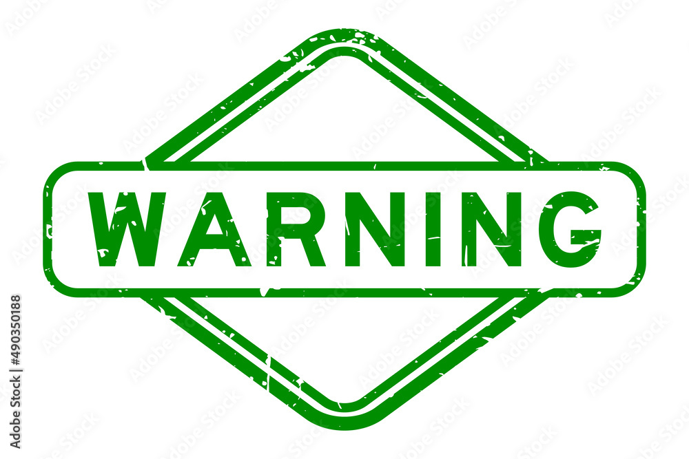 Grunge green warning word rubber square seal stamp on white background ...