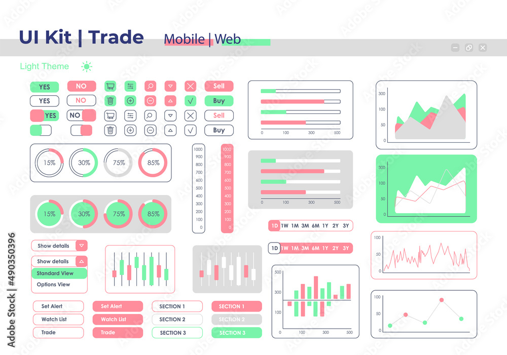 Trade UI elements kit. Business and commerce isolated vector dashboard ...