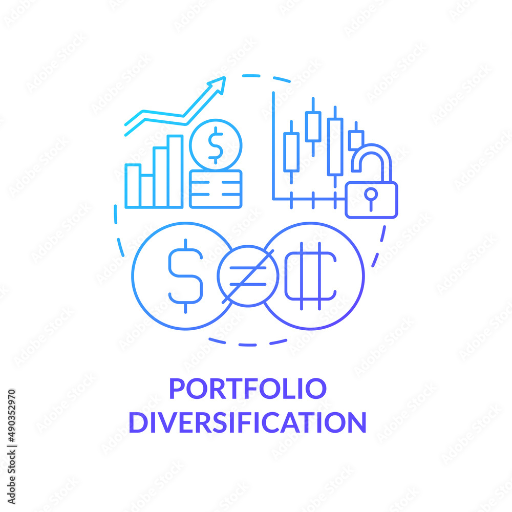 Portfolio diversification blue gradient concept icon. Crypto strength ...