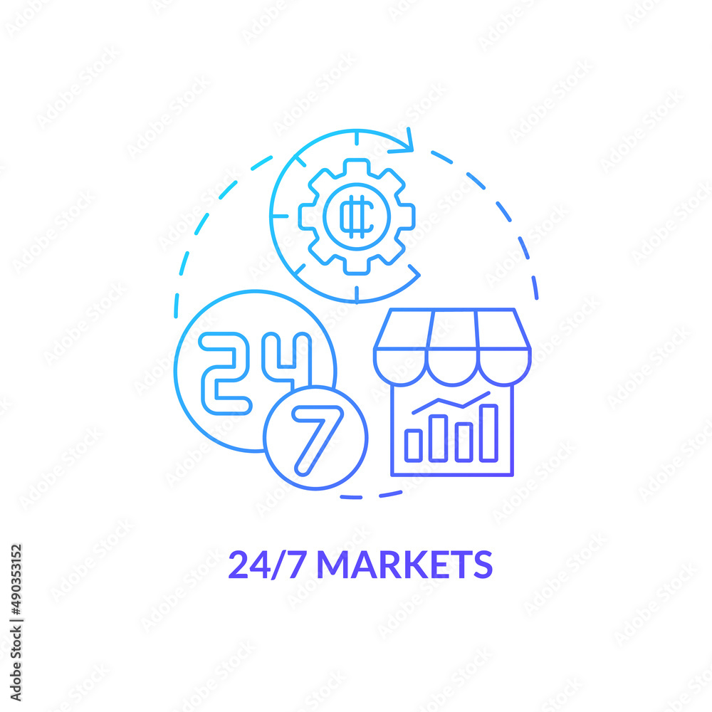 Nonstop markets blue gradient concept icon. Crypto strength abstract ...