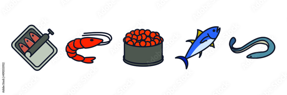 Fish and seafood set icon symbol template for graphic and web design ...