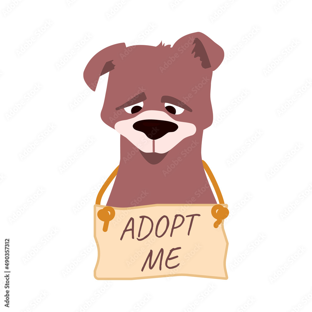 Sad abandoned dog with adopt me sign on the neck. Homeless animals ...