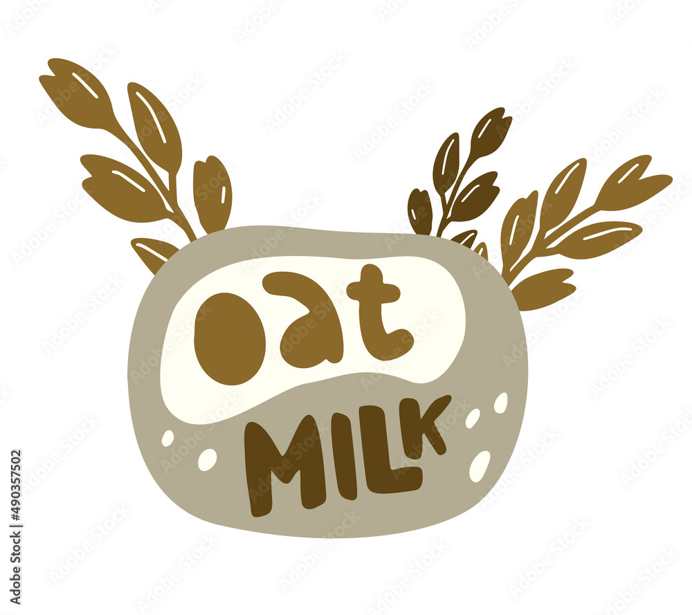 Oat milk, color flat illustration for packaging design. Hand drawn ...