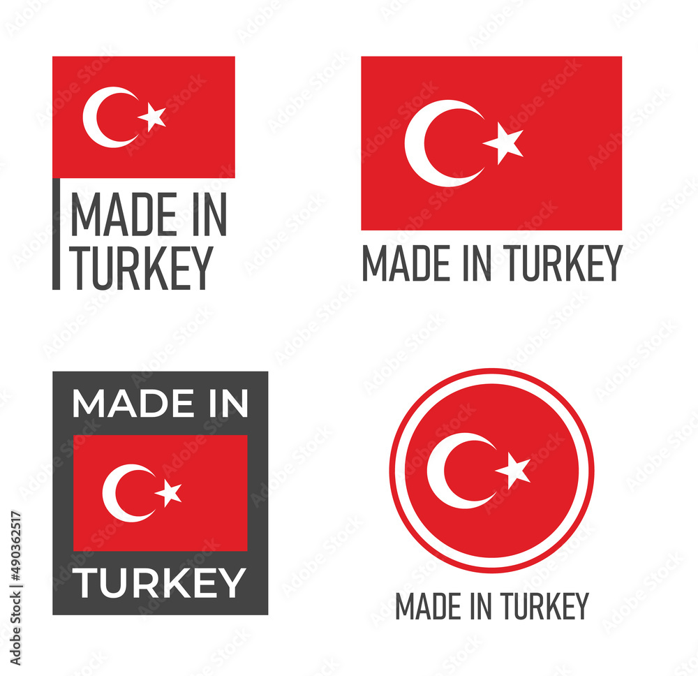 Vetor de made in Turkey labels set, Republic of Turkey product emblem ...