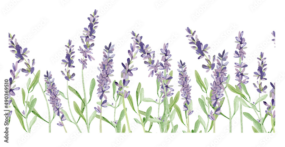 Watercolor lavender seamless border for wedding card. Hand painted ...