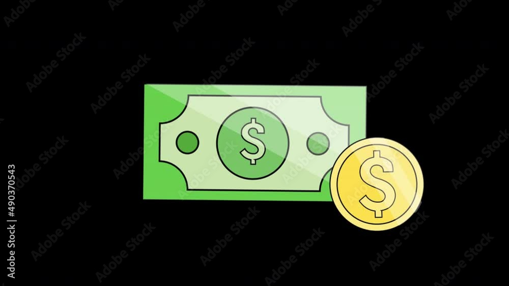 4K Animated money. Dollar Coins Cents and Dollar Papers Isolated on ...