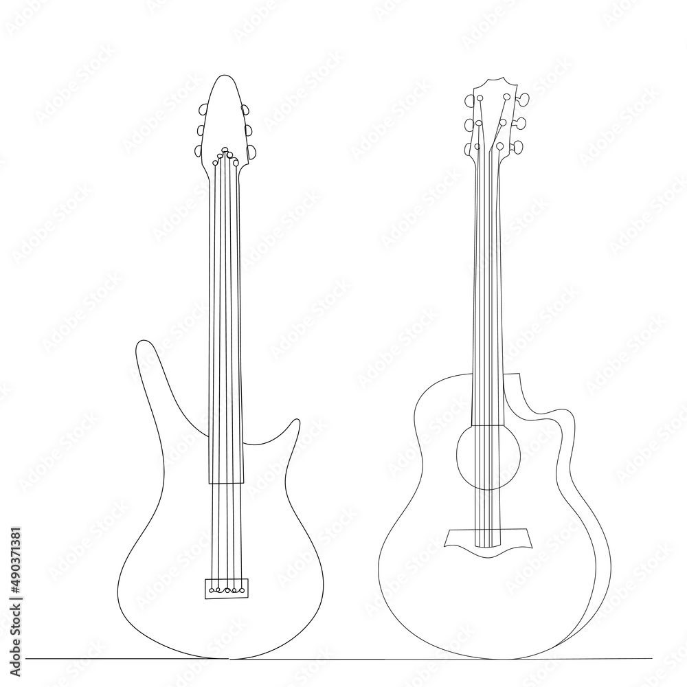 guitar drawing by one continuous line, isolated vector Stock Vector ...