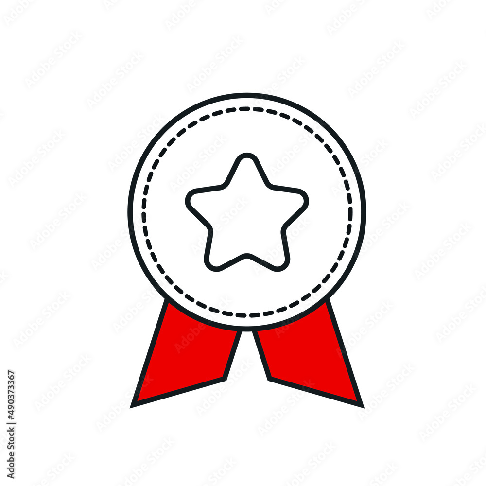 Vector Champion and top medal icon with satin red ribbon. Vector design ...