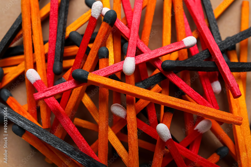 Heap of different new matchsticks on color background, closeup Stock ...