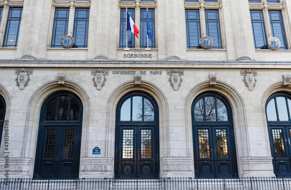 Facade of Sorbonne University in Paris. One of the most famous ...