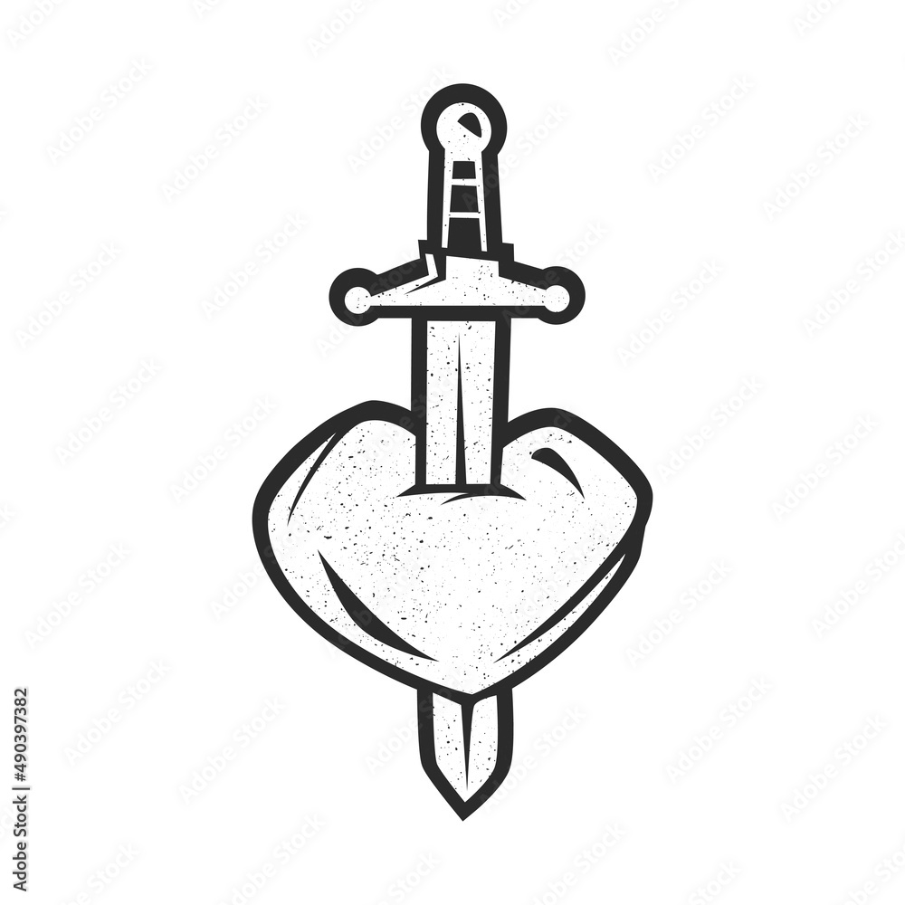 Vecteur Stock Black and white icon of heart pierced by sword, symbol of ...