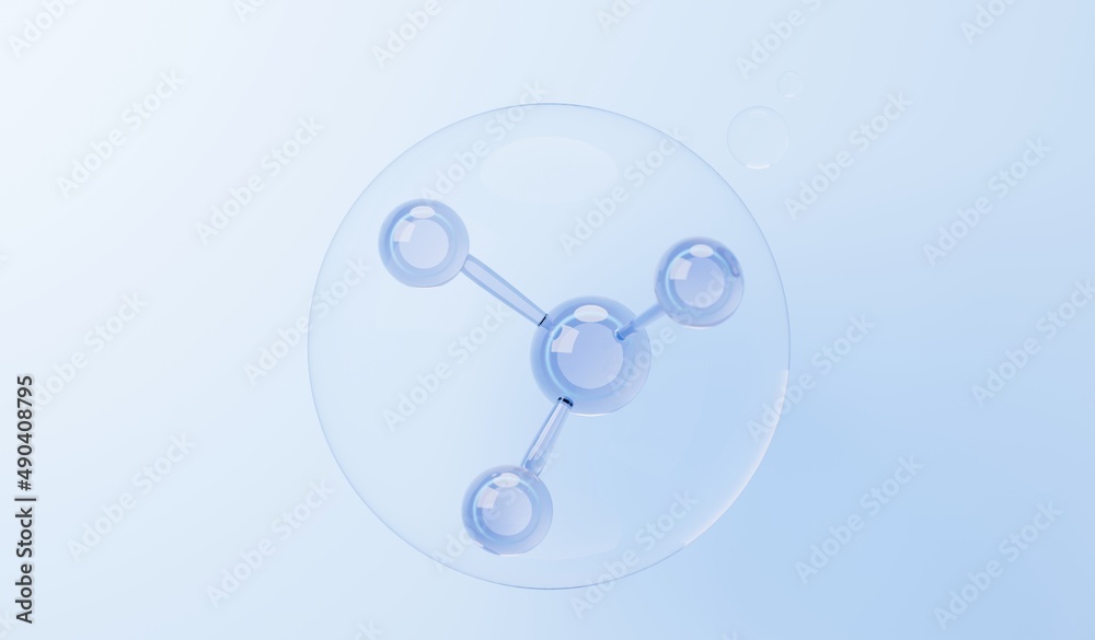3d render of simple chemical bond in side cell or molecules. The ...