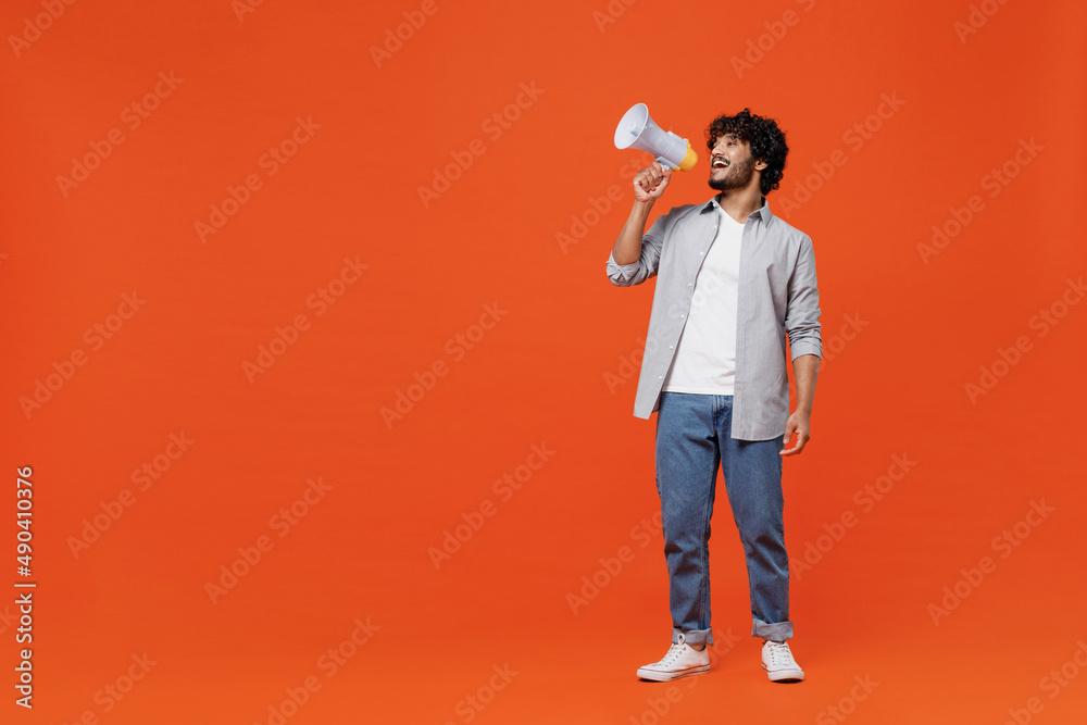 Full size body length promoter young bearded Indian man 20s years old ...