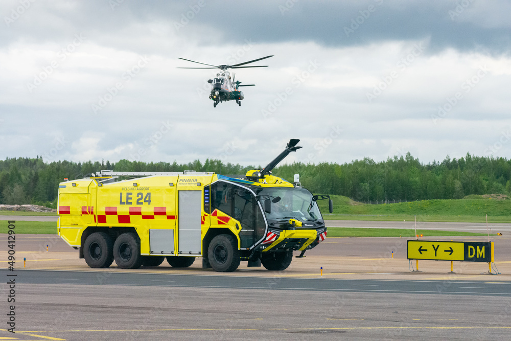 Airport fire engine LE 24, operated by Finavia, on the tarmac of ...