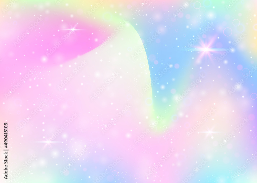 Fairy background with rainbow mesh. Girlie universe banner in princess ...