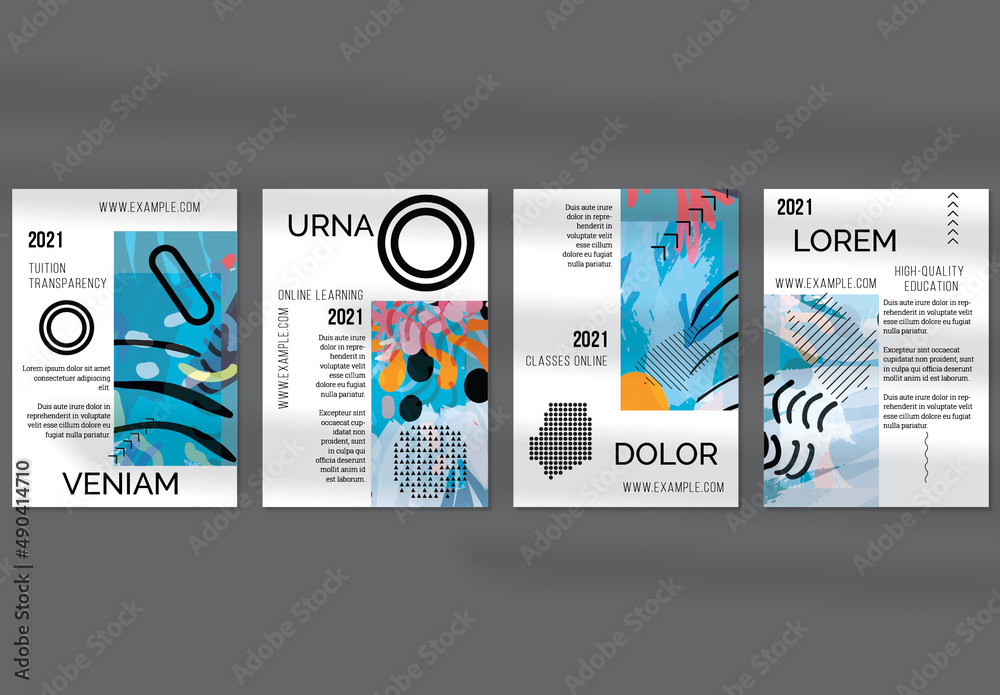 Flyer Layout with Geometric Shapes and Abstract Bright Rectangle on ...