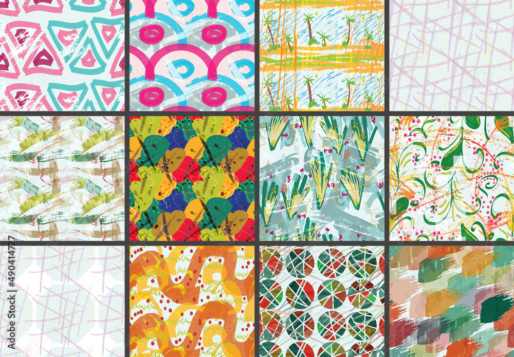 Seamless Pattern Set with Marker Brush Doodle and Strokes Stock ...