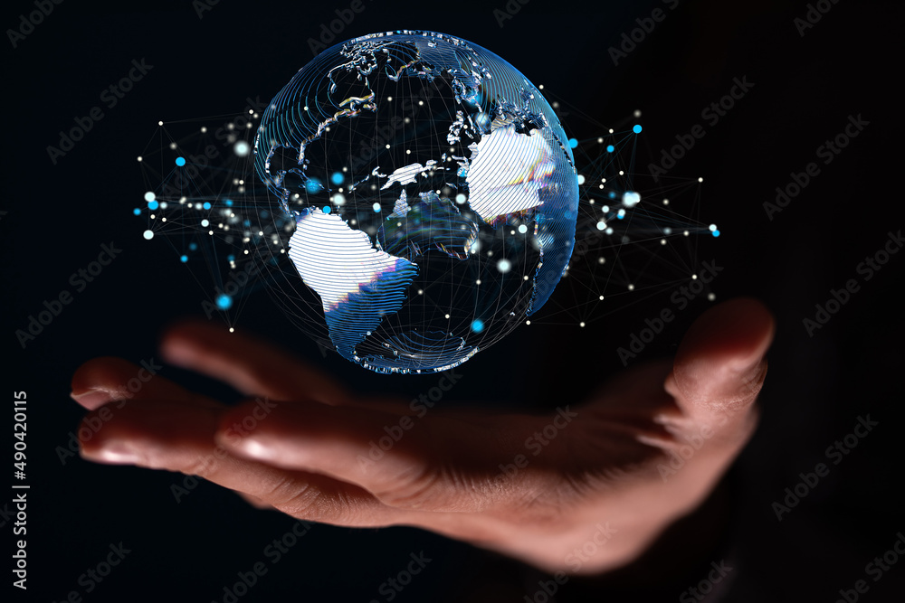 World map with satellite data connections. Connectivity across the ...