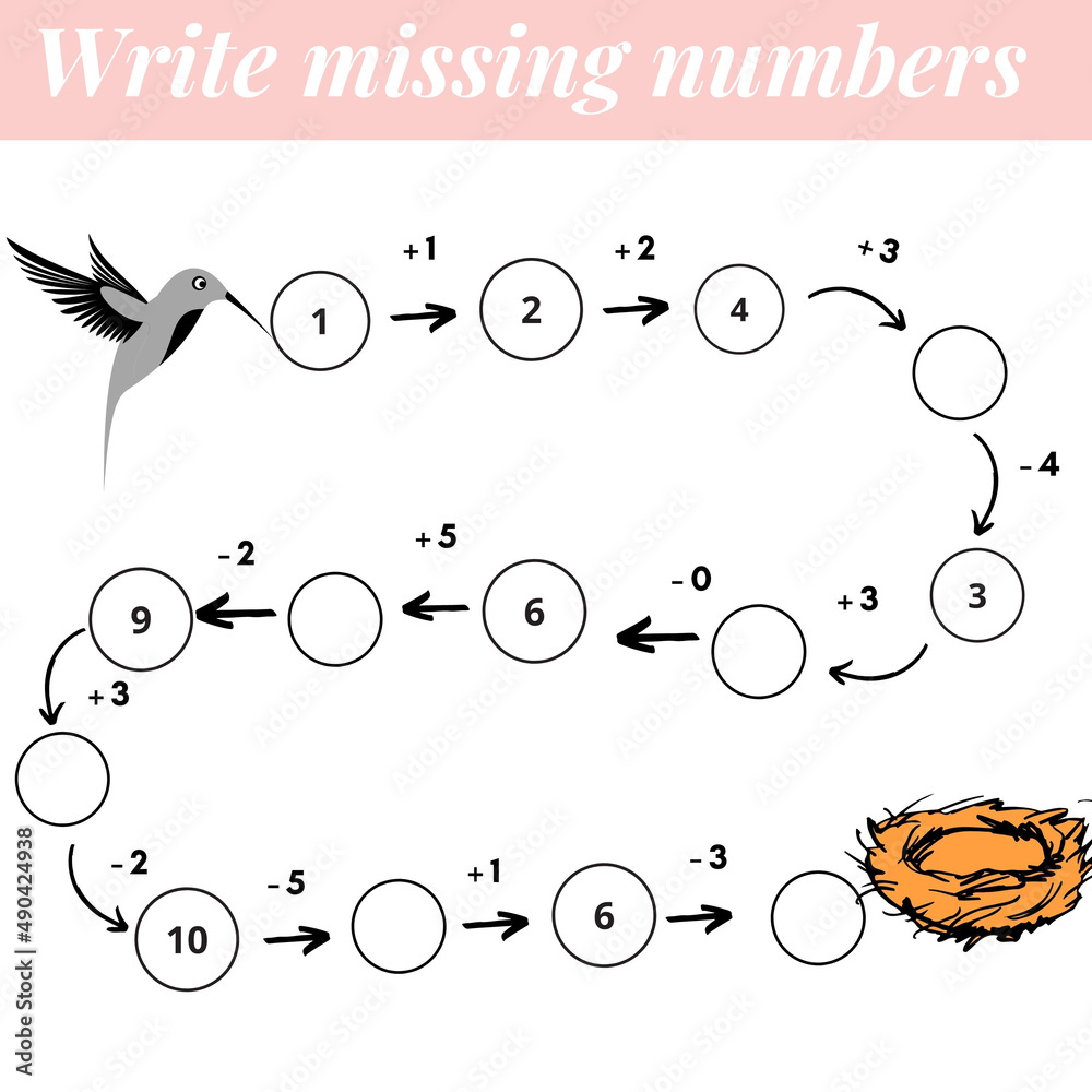 Mathematics educational game for children. Complete the row, write ...
