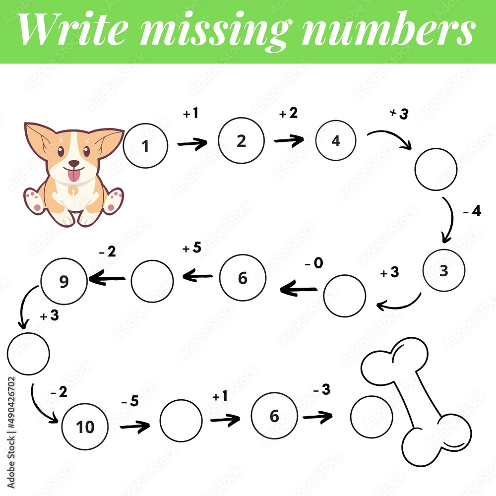 Mathematics educational game for children. Complete the row, write ...