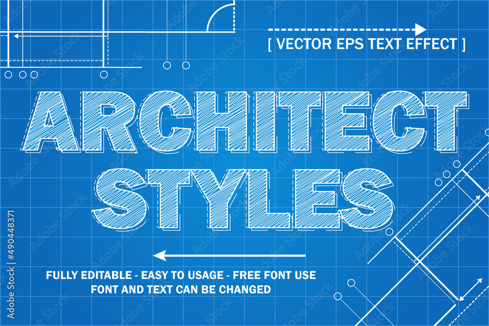 architect font text styles blueprint editable text effect vector text ...