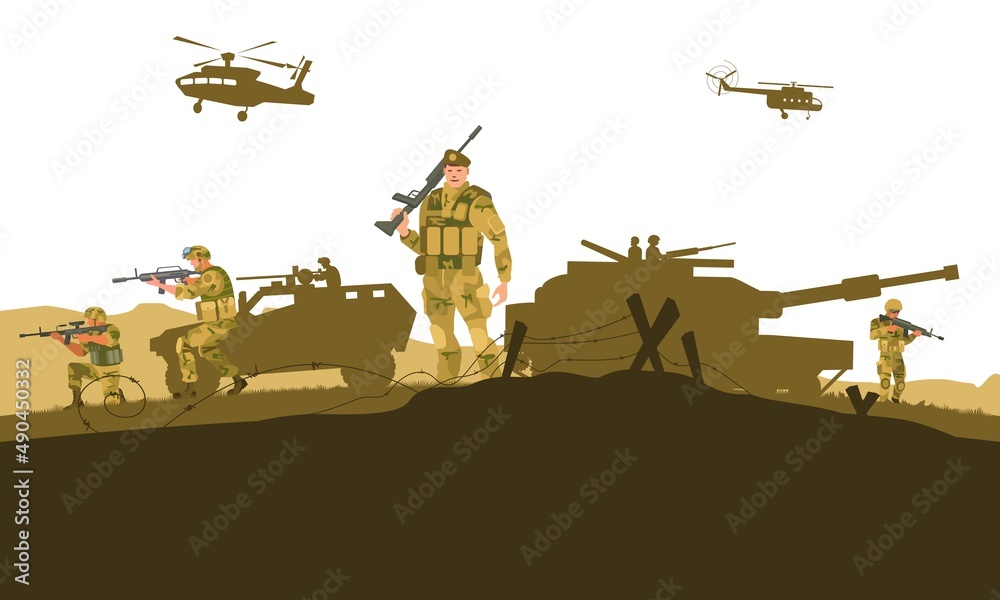 armed soldiers fighting at the front. heroic soldiers defending their ...