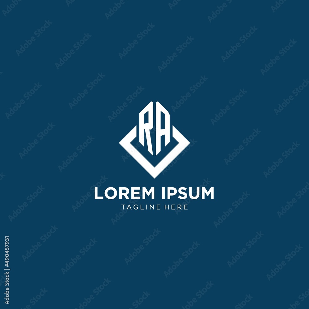 Initial RA logo square rhombus with lines, modern and elegant logo ...