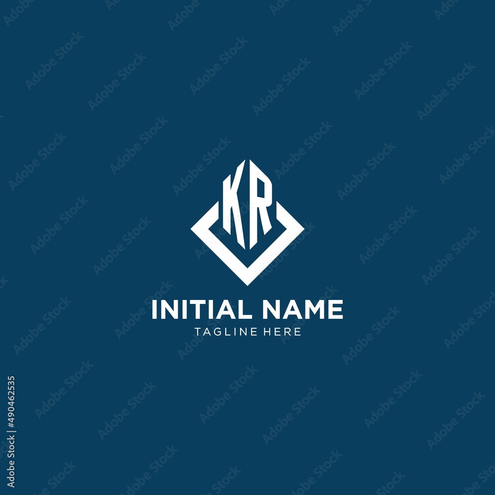 Initial KR logo square rhombus with lines, modern and elegant logo ...