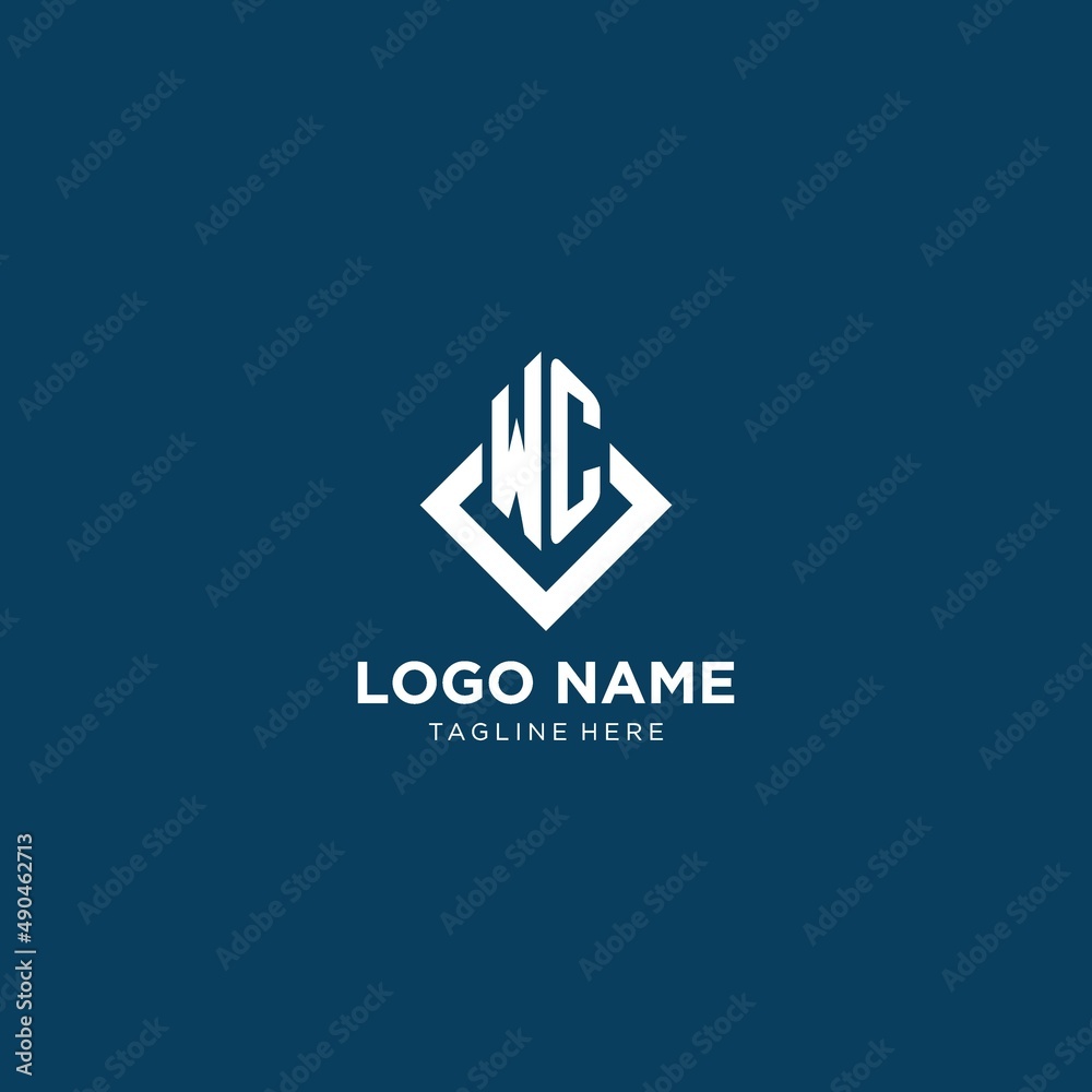 Initial WC logo square rhombus with lines, modern and elegant logo ...