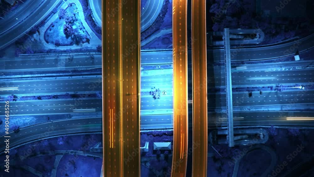 4K : Hyperlapse or Dronelapse Top view of Highway road junctions. The ...